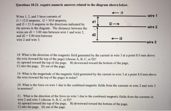 Solved wire 1 Questions 18-21. require numeric answers | Chegg.com