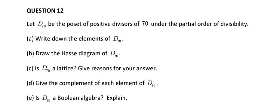 Solved QUESTION 12 Let Do be the poset of positive divisors | Chegg.com