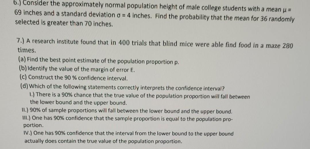 Solved 6.) Consider the approximately normal population | Chegg.com