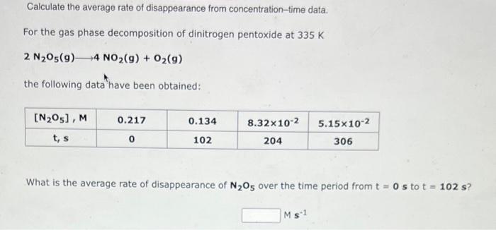 Solved Calculate the average rate of disappearance from | Chegg.com