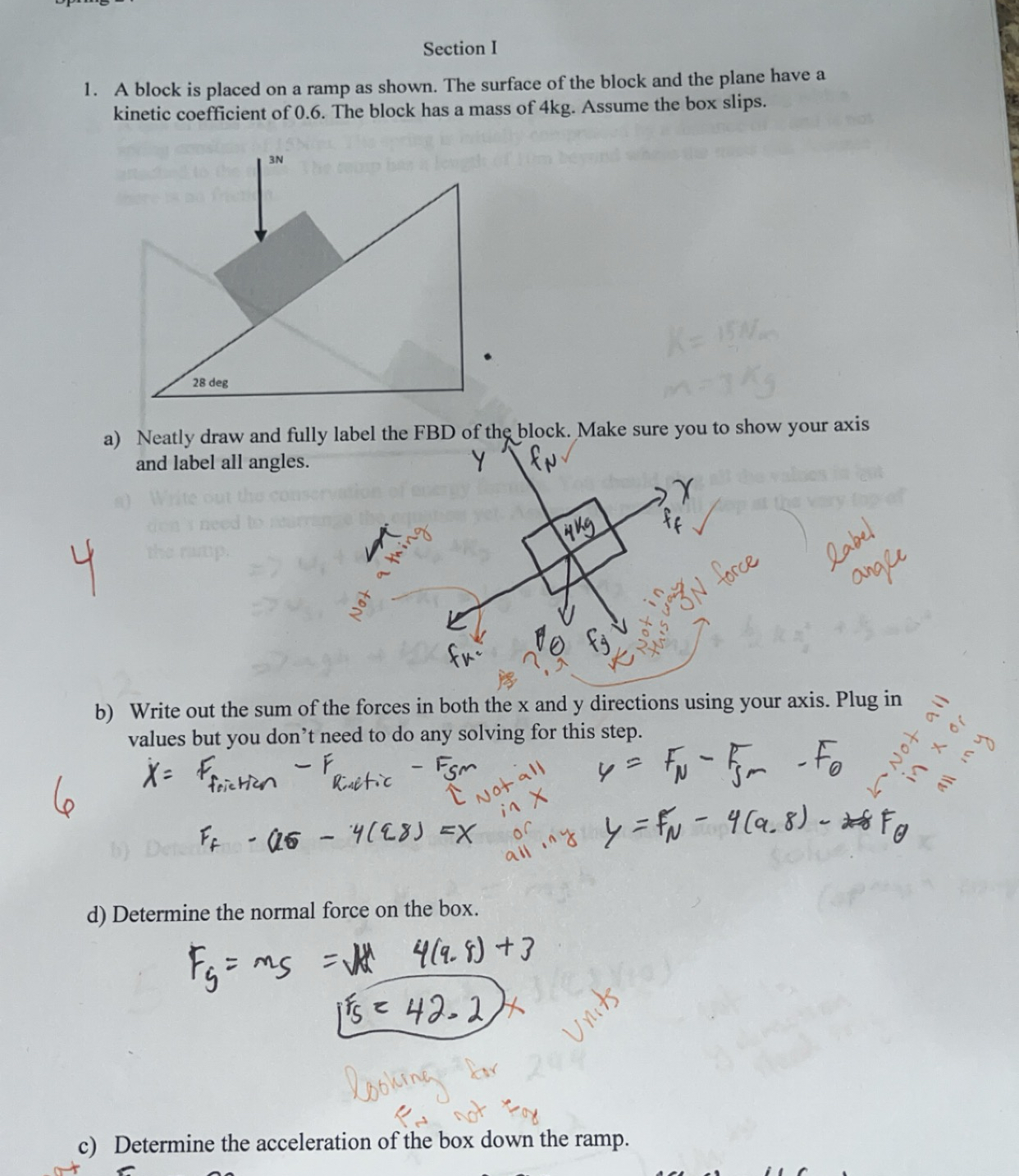 Solved Section IA block is placed on a ramp as shown. The | Chegg.com