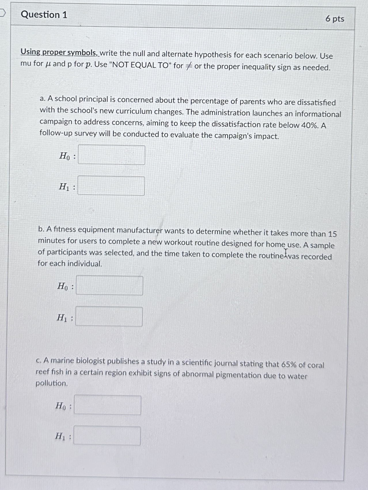 Solved Question 1 ﻿Using proper symbols, write the null and | Chegg.com