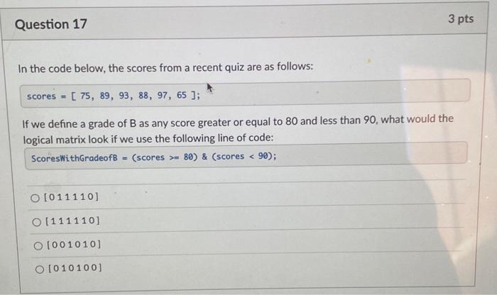 Solved scores =[75,89,93,88,97,65] If we define a grade of B | Chegg.com