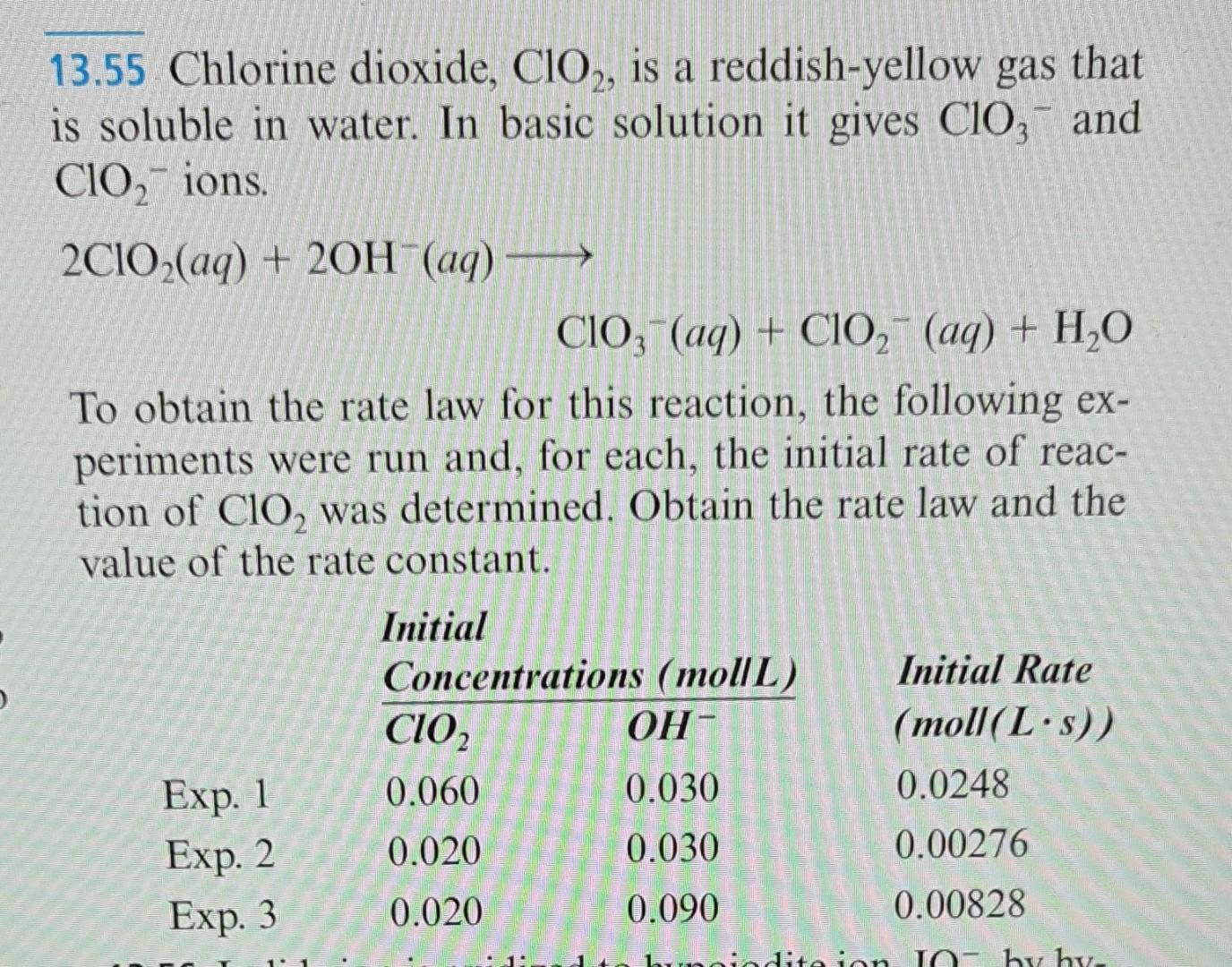 Solved 13.55 Chlorine dioxide, ClO2, is a reddish-yellow gas | Chegg.com