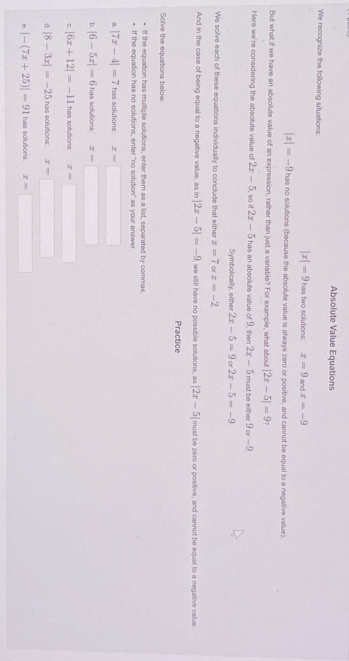 Solved Absolute Value EquationsWe recognize the following | Chegg.com