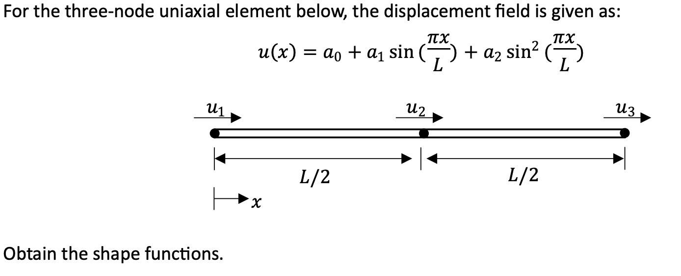 Solved For the three-node uniaxial element below, the | Chegg.com