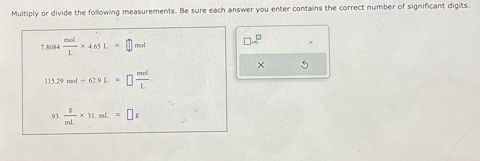 Solved Multiply or divide the following measurements. Be | Chegg.com