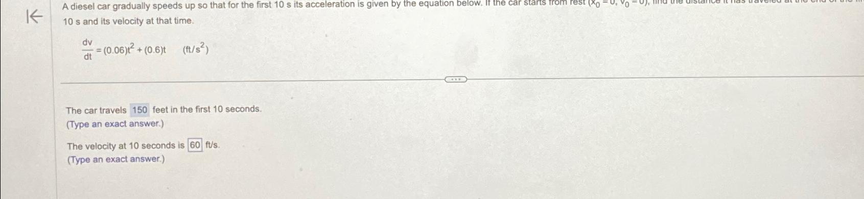Solved A diesel car gradually speeds up so that for the | Chegg.com