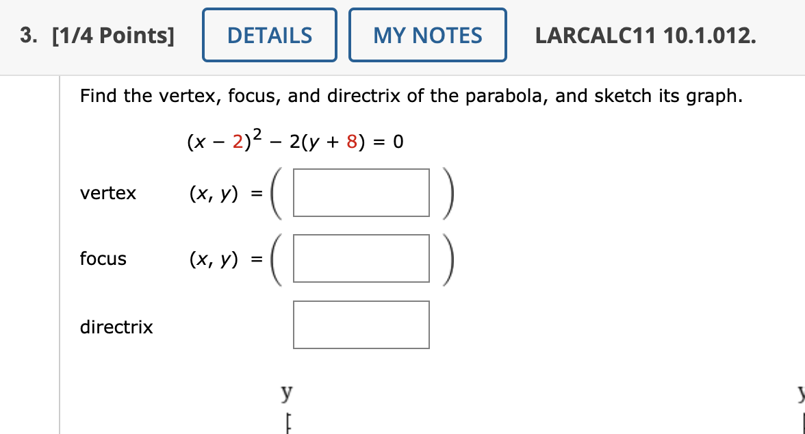 Solved Find the vertex, focus, and directrix of the | Chegg.com