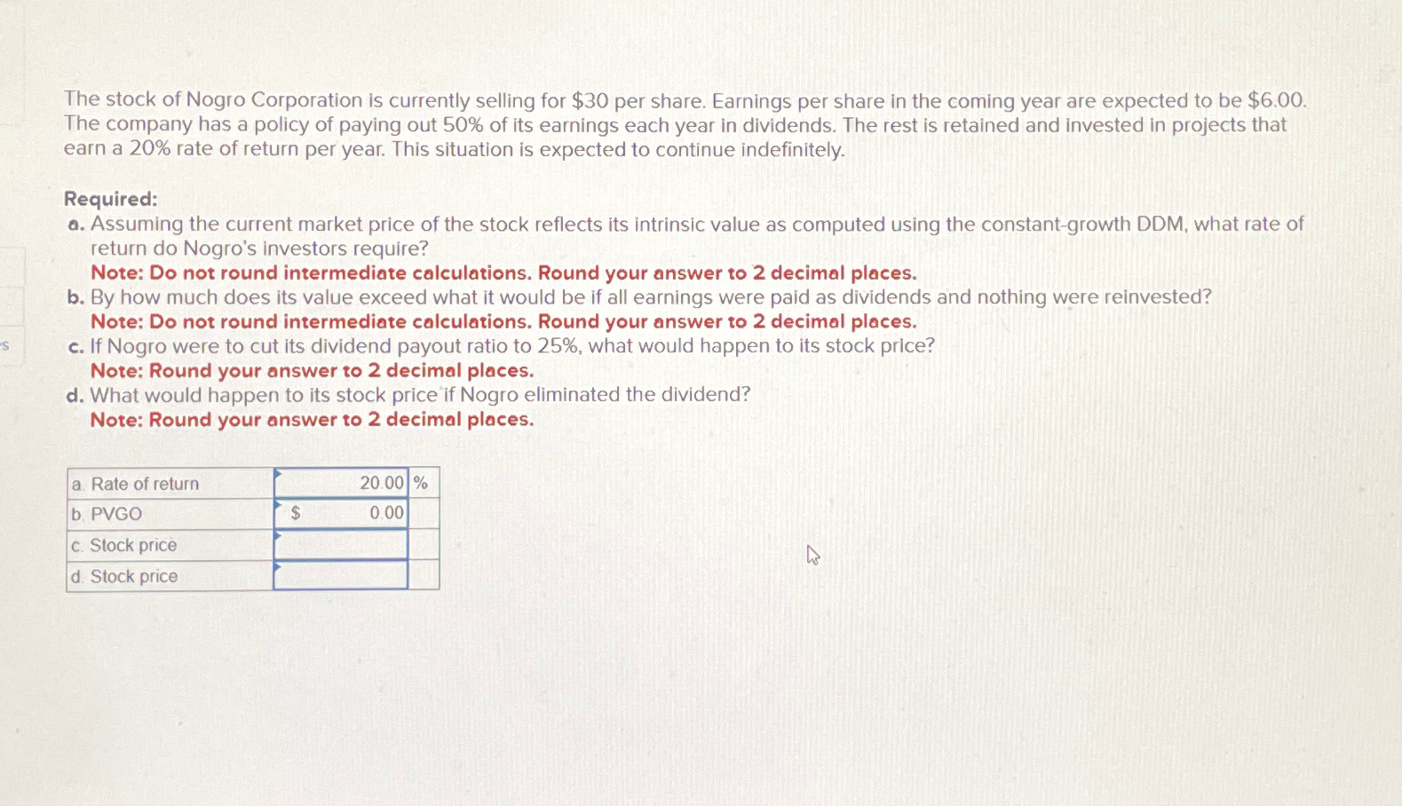 Solved The stock of Nogro Corporation is currently selling | Chegg.com