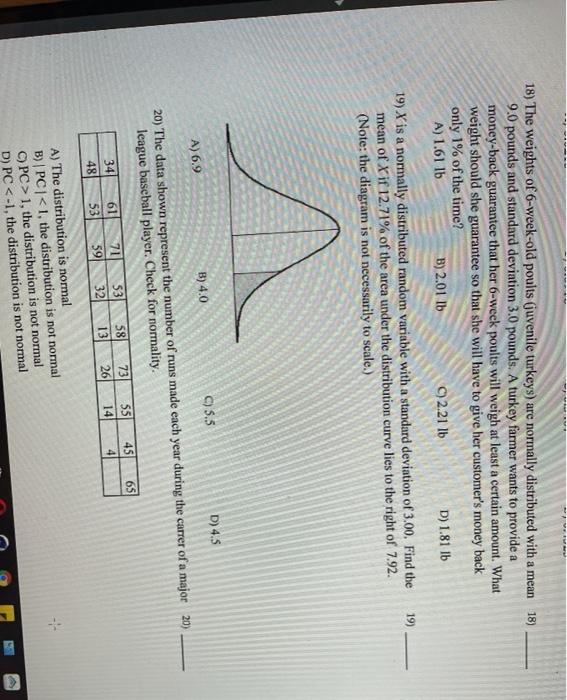 Solved 18) The weights of 6-week-old poults (juvenile | Chegg.com