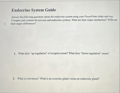Solved Endocrine System GuideAnswer the following questions | Chegg.com