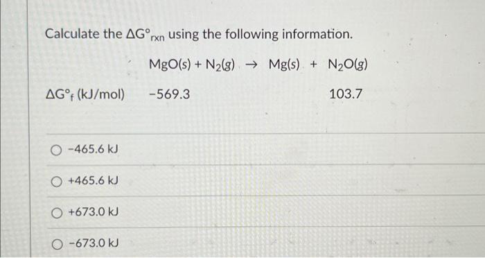 Solved Calculate the ( Delta mathrm{G}^{circ}{ | Chegg.com