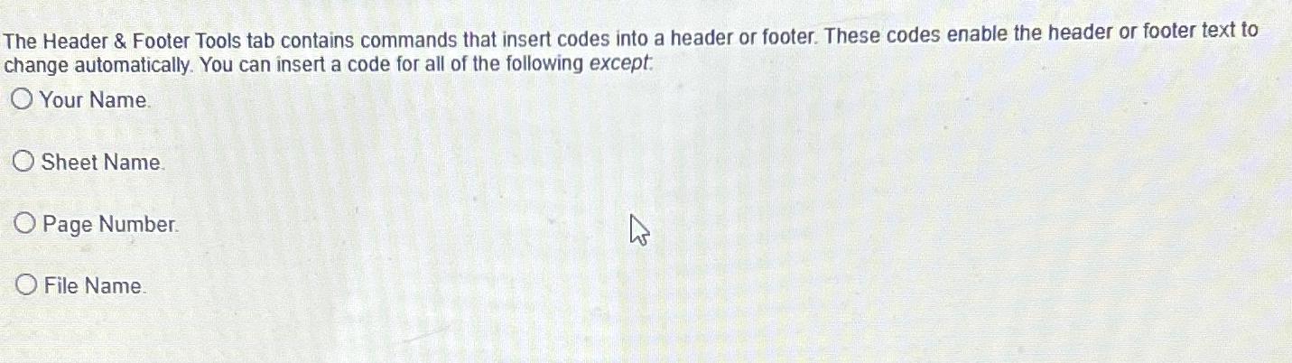 Solved The Header & Footer Tools tab contains commands that | Chegg.com