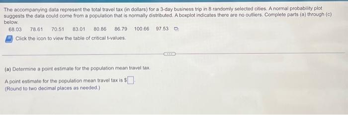 Solved The accompanying data represent the total travel tax | Chegg.com