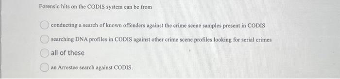 Solved Forensic hits on the CODIS system can be from | Chegg.com