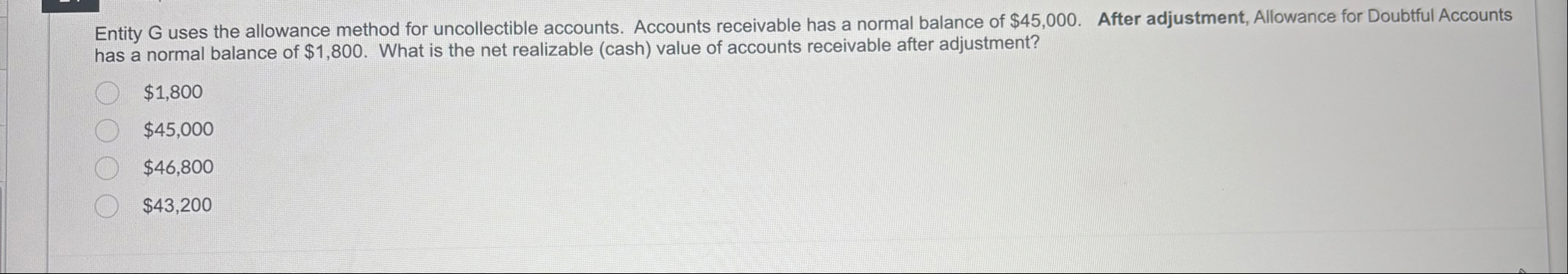 Solved Entity G ﻿uses the allowance method for uncollectible | Chegg.com