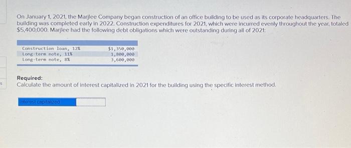 Solved On January 1, 2021, the Marjlee Company began | Chegg.com