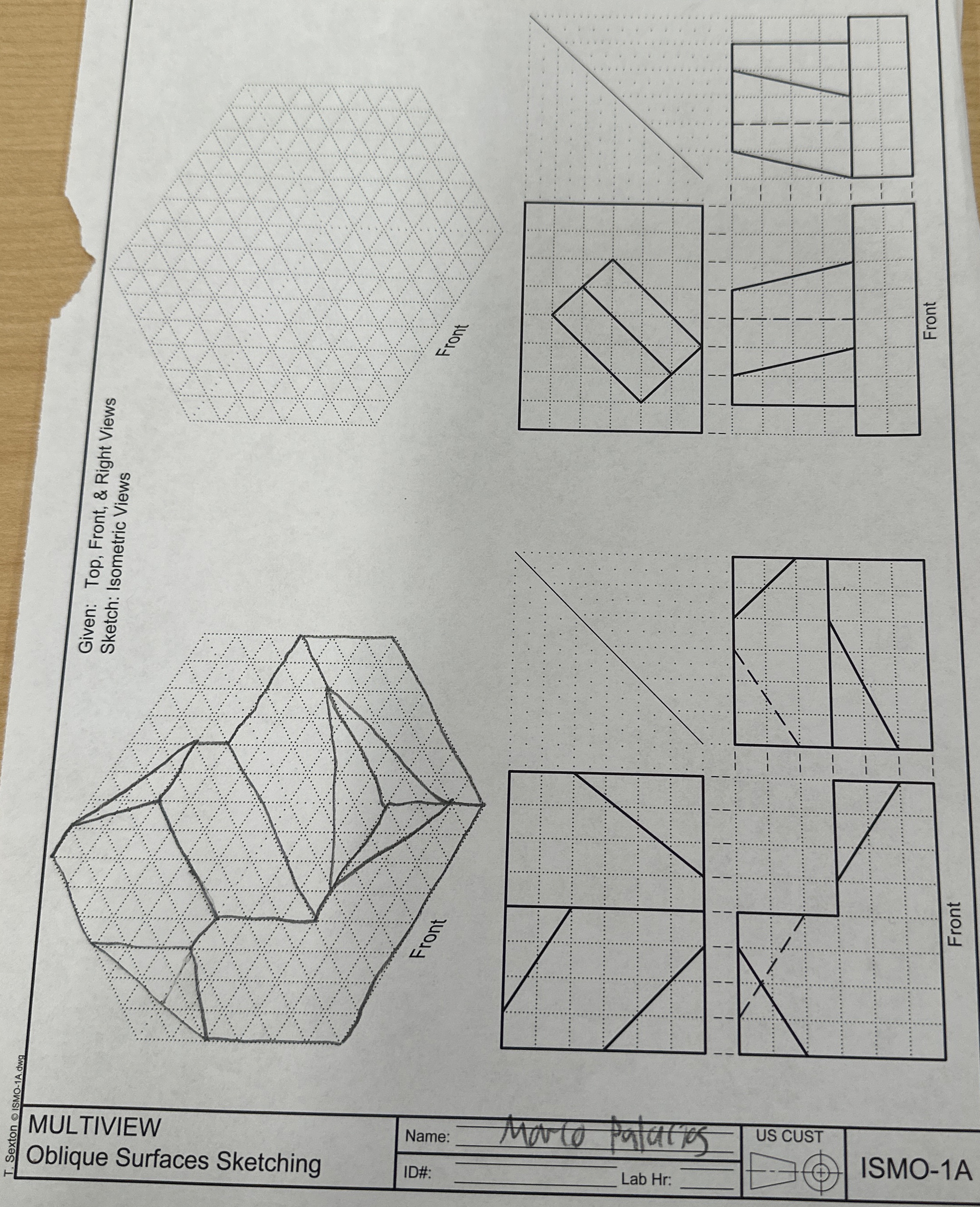 Solved Given: Top, Front, & Right ViewsSketch: Isometric | Chegg.com