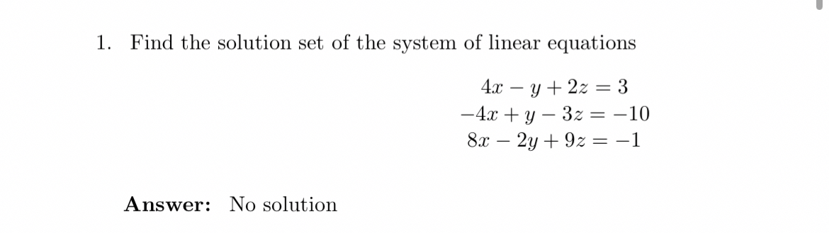 Solved Find the solution set of the system of linear | Chegg.com
