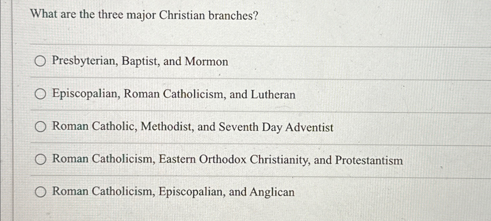 Solved What are the three major Christian | Chegg.com