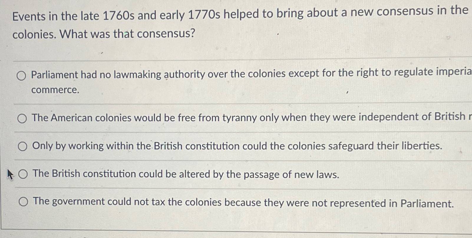 Solved Events in the late 1760 ﻿s and early 1770 ﻿s helped | Chegg.com
