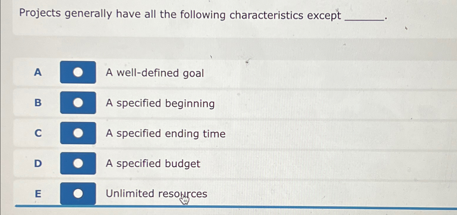 Solved Projects generally have all the following | Chegg.com