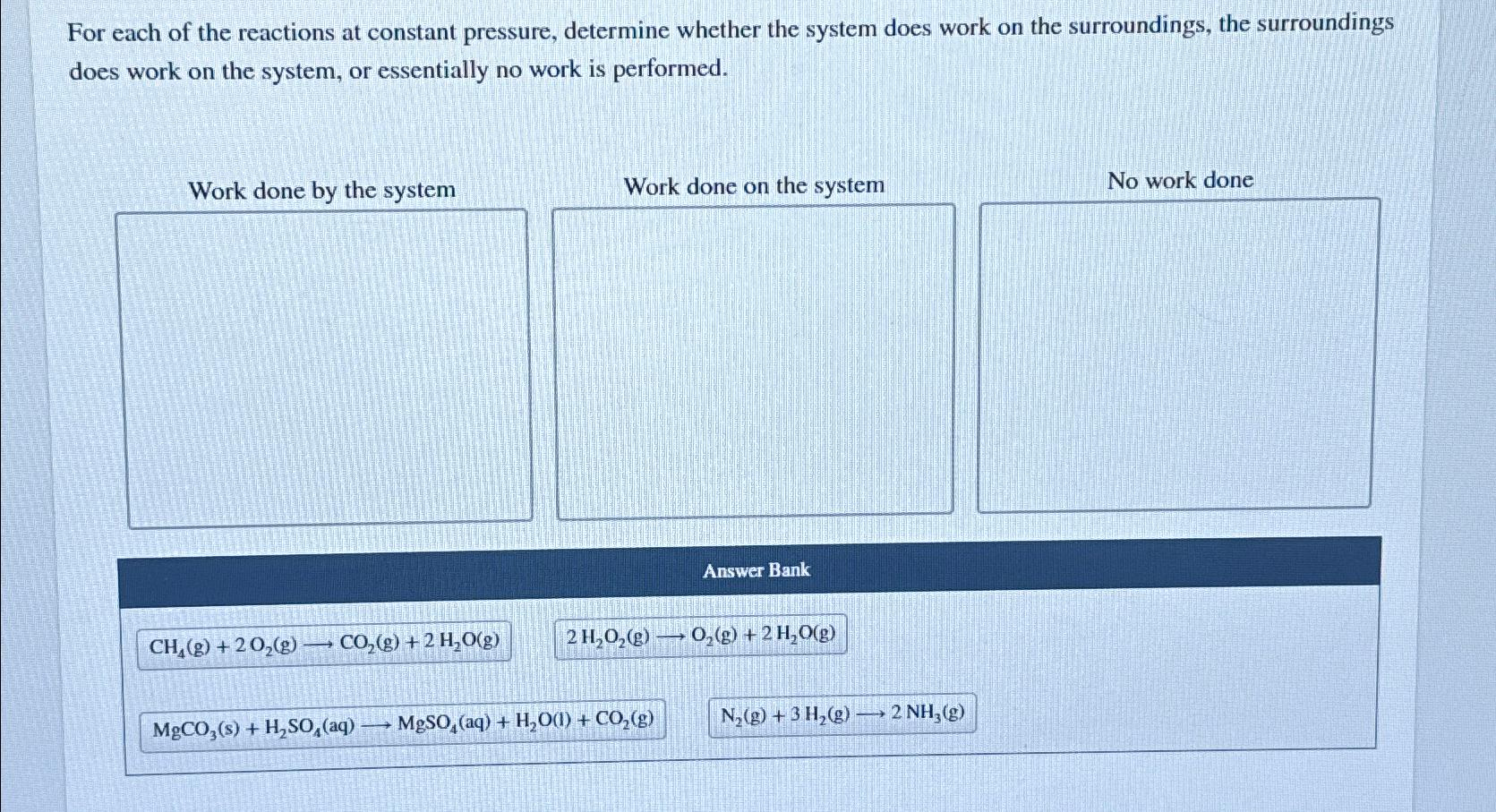 Solved For each of the reactions at constant pressure, | Chegg.com