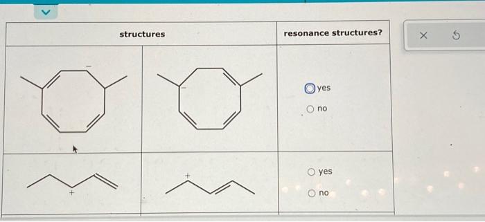 Solved structures resonance structures? 5 yes no O yes O no | Chegg.com