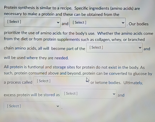Solved Protein synthesis is similar to a recipe. Specific | Chegg.com
