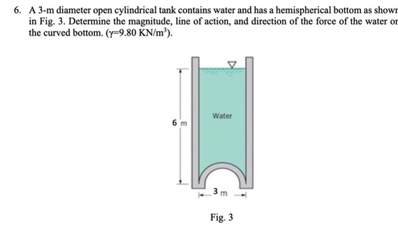 Solved A 3-m diameter open cylindrical tank contains water | Chegg.com