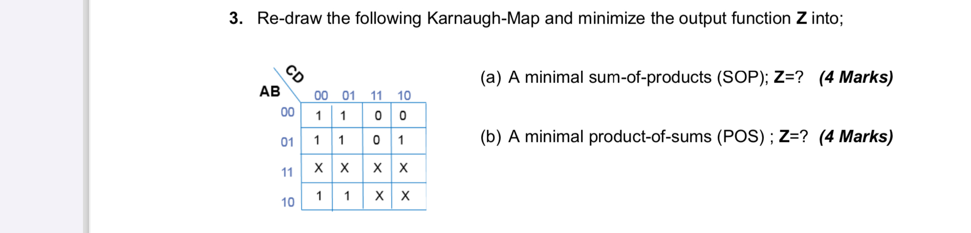Solved Re-draw the following Karnaugh-Map and minimize the | Chegg.com