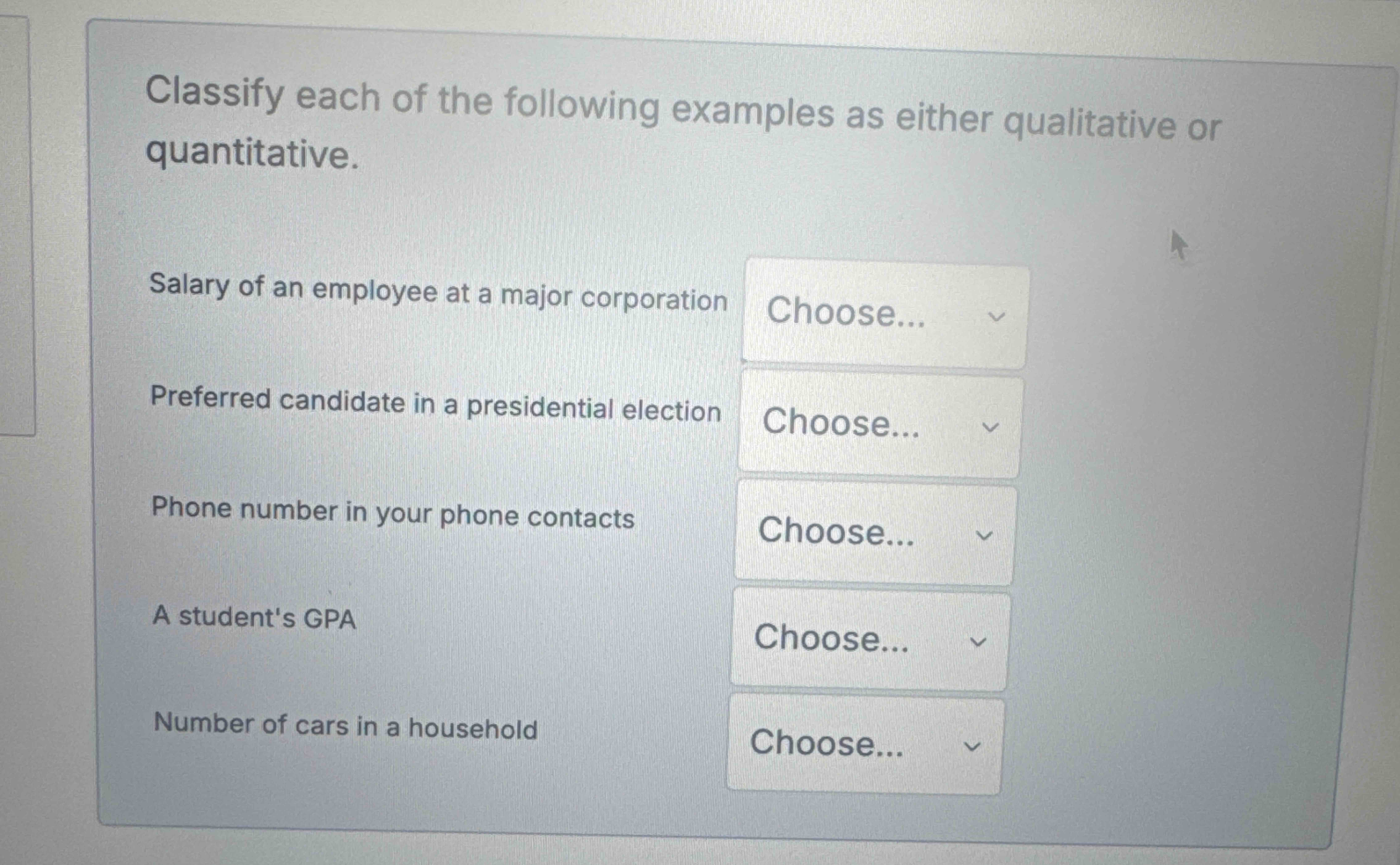 Solved Classify each of ﻿the following examples as ﻿either | Chegg.com