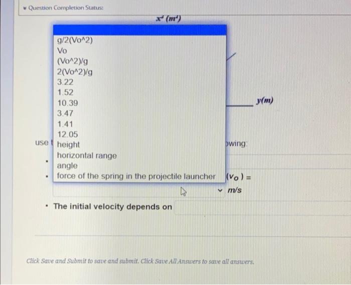 Solved x² in the Projectile experiment, the relation between | Chegg.com