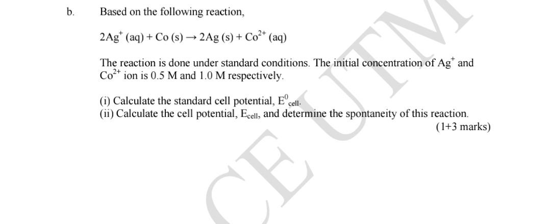 Solved B Based On The Following Reaction 2ag Aq Co