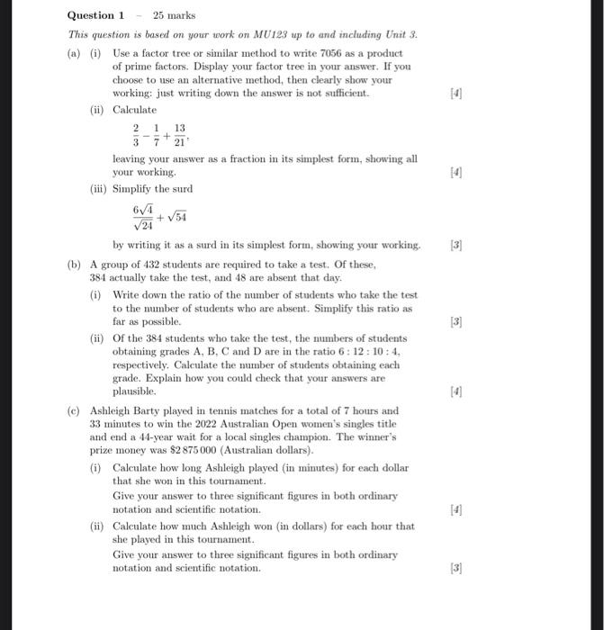 Question 1 - 25 marks This question is based on your | Chegg.com