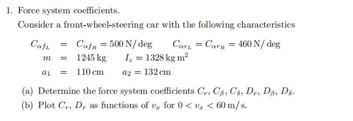 Solved 1. Force system coefficients. Consider a | Chegg.com