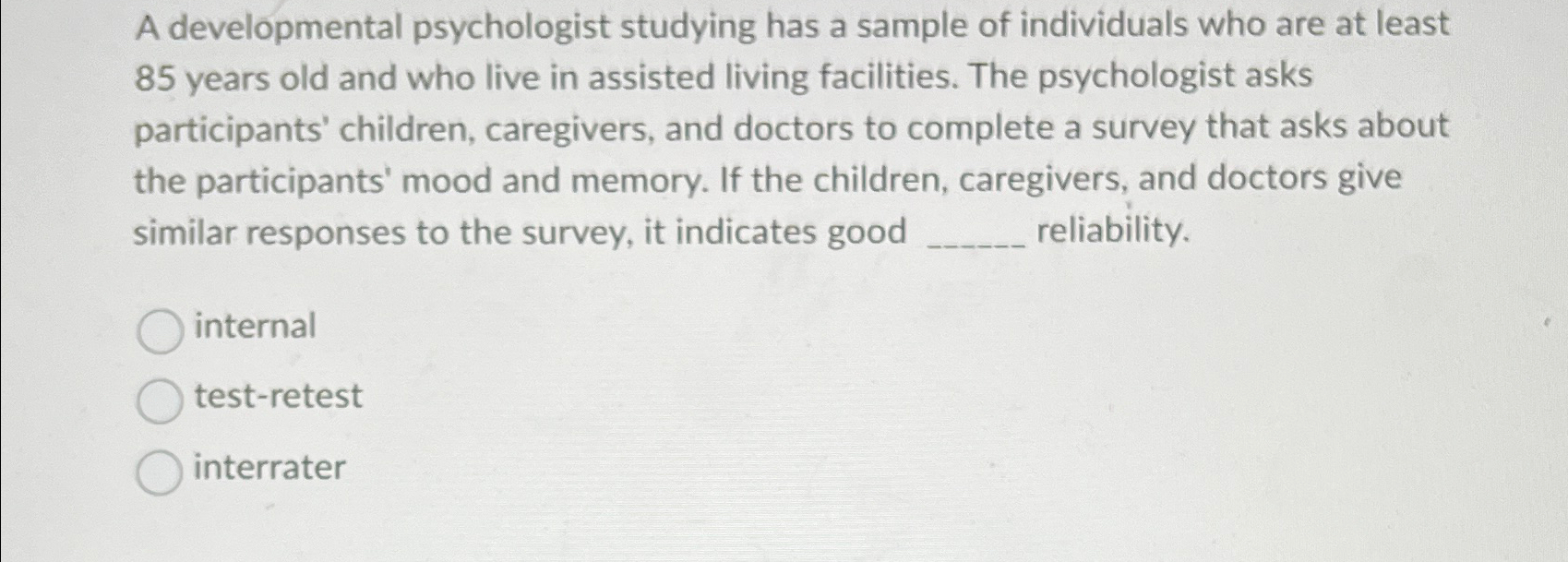 Solved A developmental psychologist studying has a sample of | Chegg.com