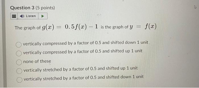Solved The graph of g(x)=0.5f(x)−1 is the graph of y=f(x) | Chegg.com