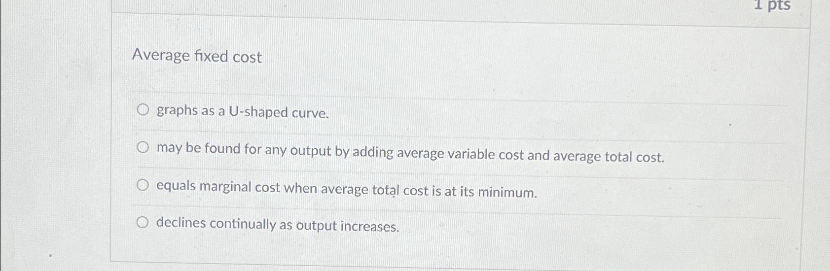 Solved Average fixed costgraphs as a U-shaped curve.may be | Chegg.com