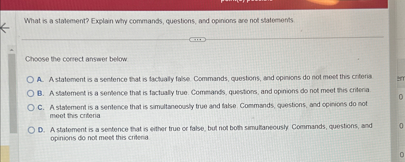 Solved What is a statement? Explain why commands, questions, | Chegg.com
