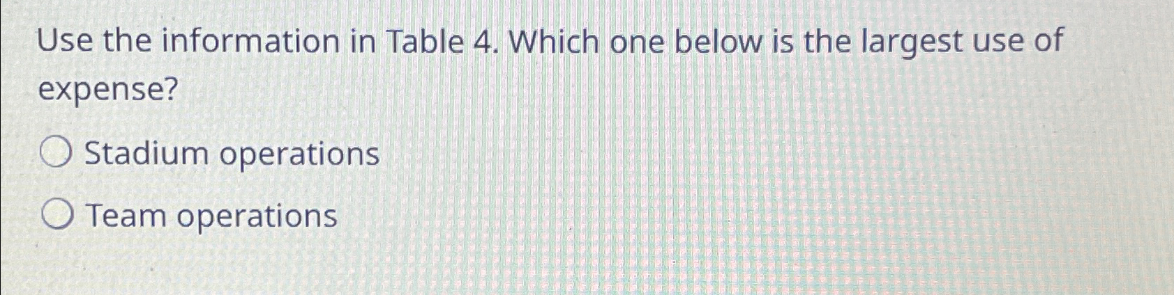 Solved Use the information in Table 4. ﻿Which one below is | Chegg.com