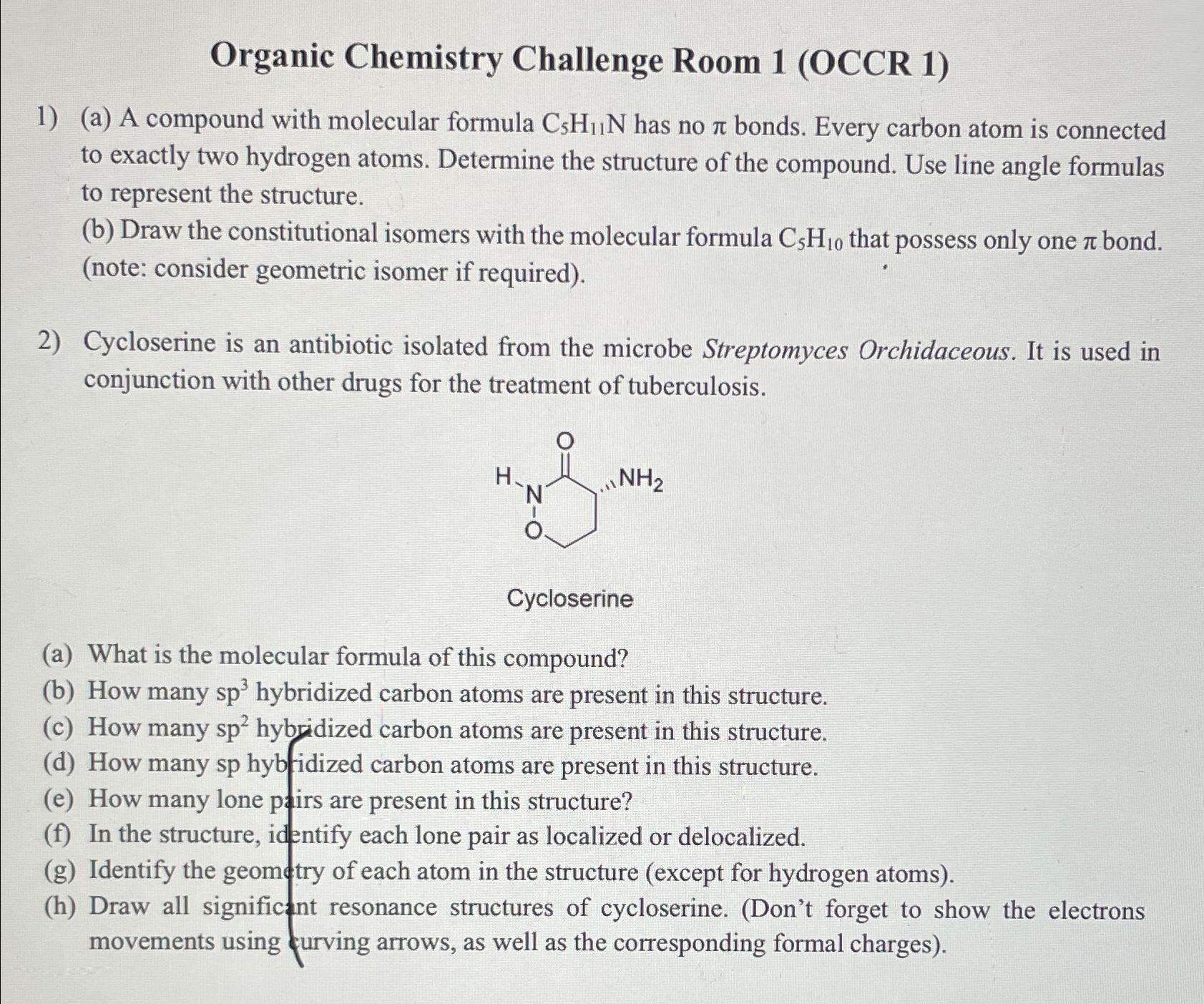 Organic Chemistry Challenge Room 1 (OCCR 1)\\n(a) A | Chegg.com