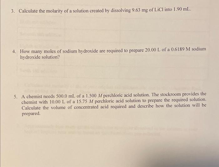 Solved 3. Calculate the molarity of a solution created by | Chegg.com