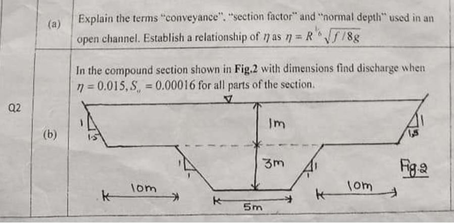 Solved Explain the terms "conveyance". "section factor" and | Chegg.com