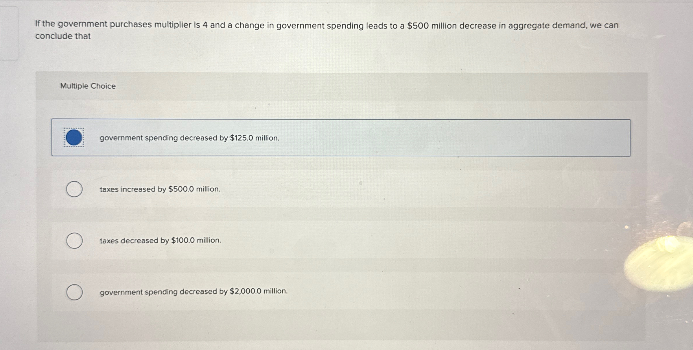 Solved If the government purchases multiplier is 4 ﻿and a | Chegg.com