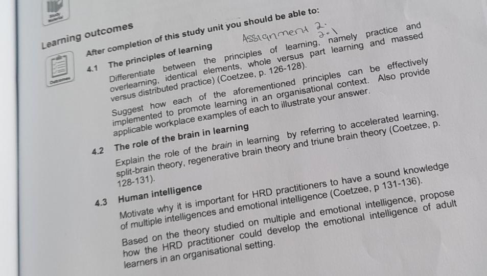 Solved Learning outcomes After completion of this study unit | Chegg.com