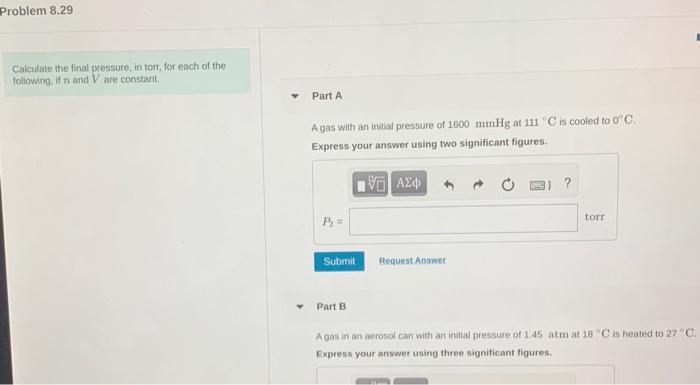Solved Problem 8.29 Calculate the final pressure, in torr, | Chegg.com