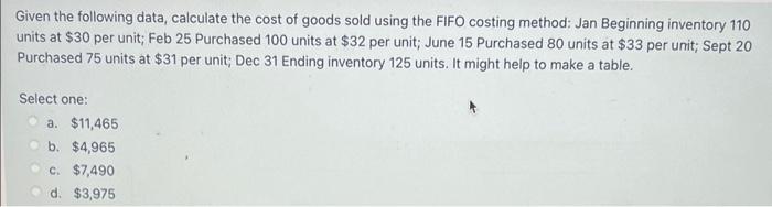 Solved Given the following data, calculate the cost of goods | Chegg.com