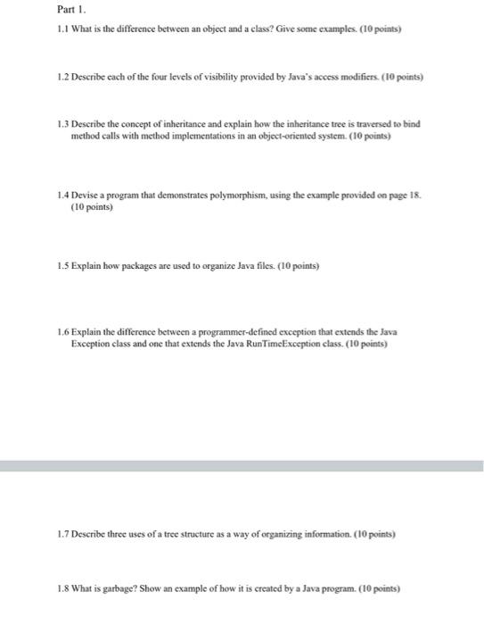 Solved Part 1. 1.1 What is the difference between an object | Chegg.com